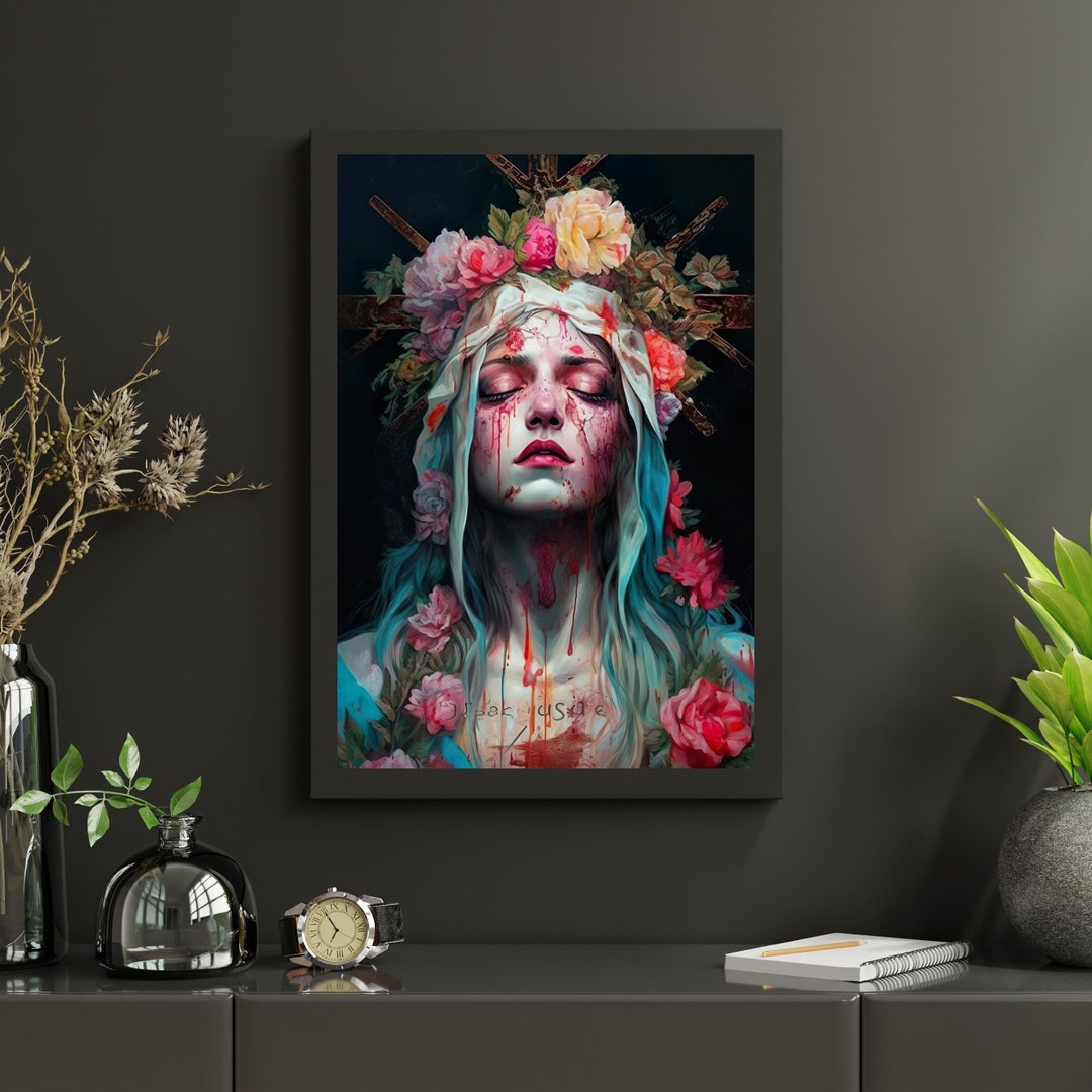 The Rose That Cries Blood Canvas, Woman Portrait Wall Art, Modern ...