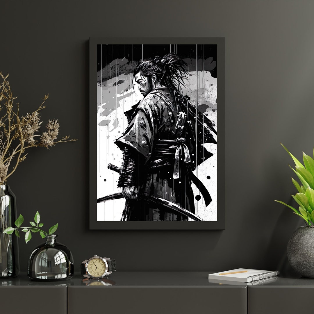 Tired Samurai Wall Canvas, Samurai Warrior Watercolor Art Print ...