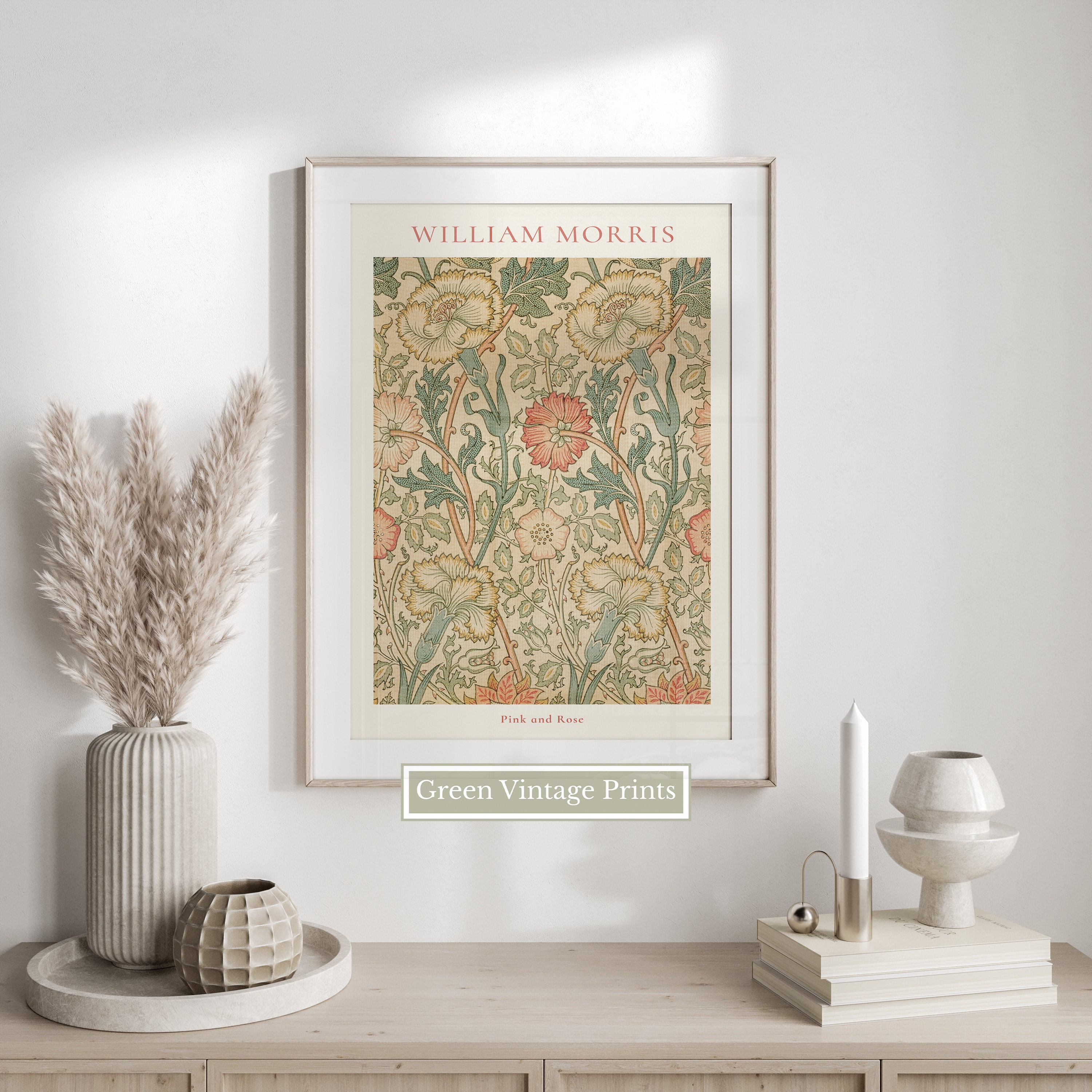 William Morris Pink and Rose Famous Pattern Vintage Wall Art Prints ...