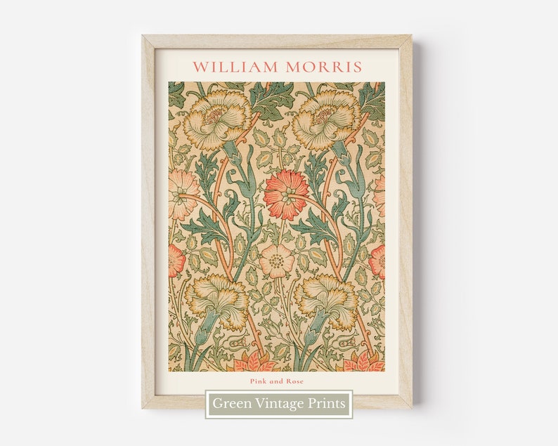 William Morris Pink and Rose Famous Pattern Vintage Wall Art Prints ...