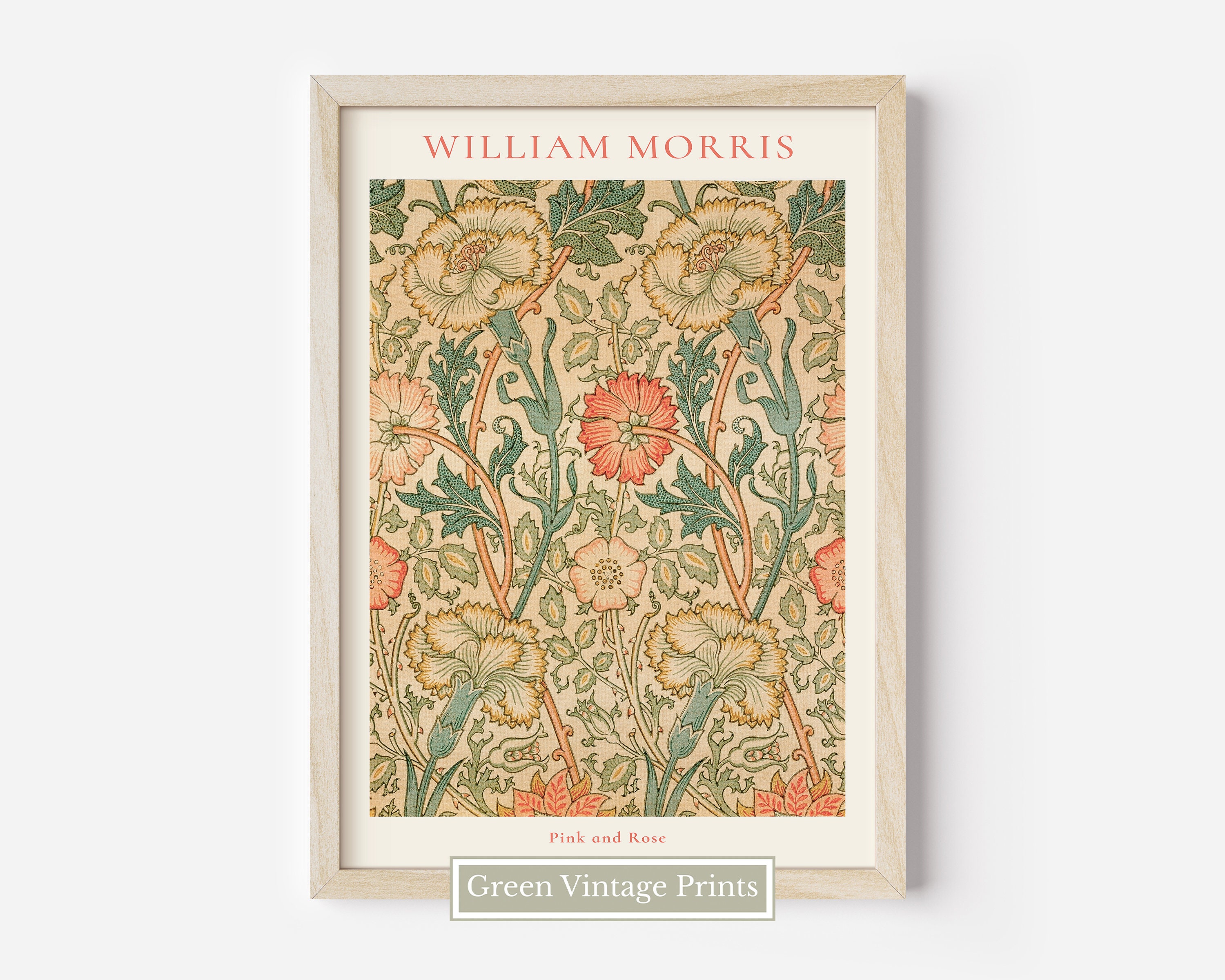 William Morris Pink and Rose Famous Pattern Vintage Wall Art Prints ...