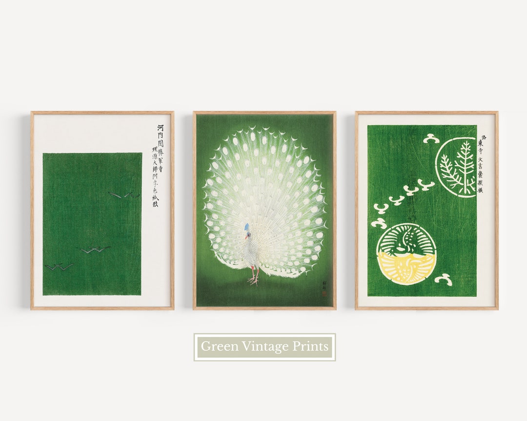 Vintage Japanese Art Trio, Taguchi Tomoki & Ohara Koson Prints, Asian Wall Decor Collection ...