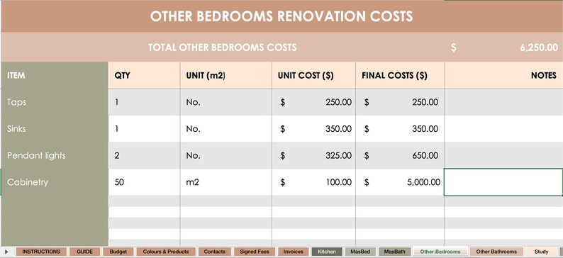 Renovation Budget Template | Home Remodelling Template | Excel ...
