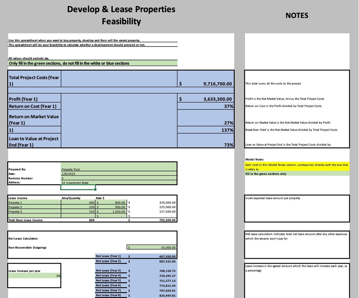Property Development Spreadsheet: to Lease - Etsy