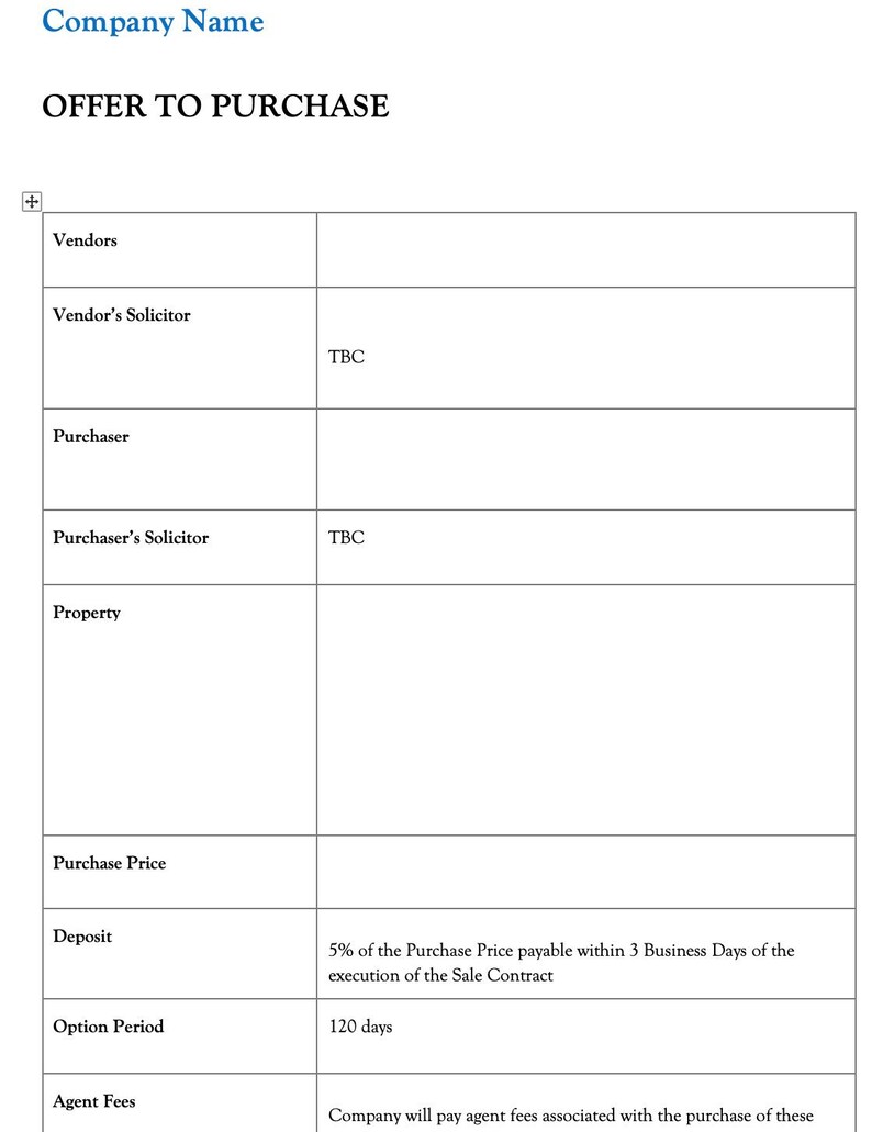 Offer to Purchase Property - Template - Etsy