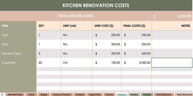 Renovation Budget Template | Home Remodelling Template | Excel ...