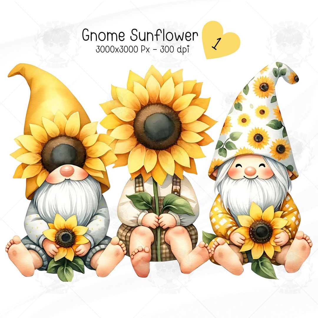Sunflower Gnomes Png ,watercolor Clipart ,sublimation Design, Hand ...