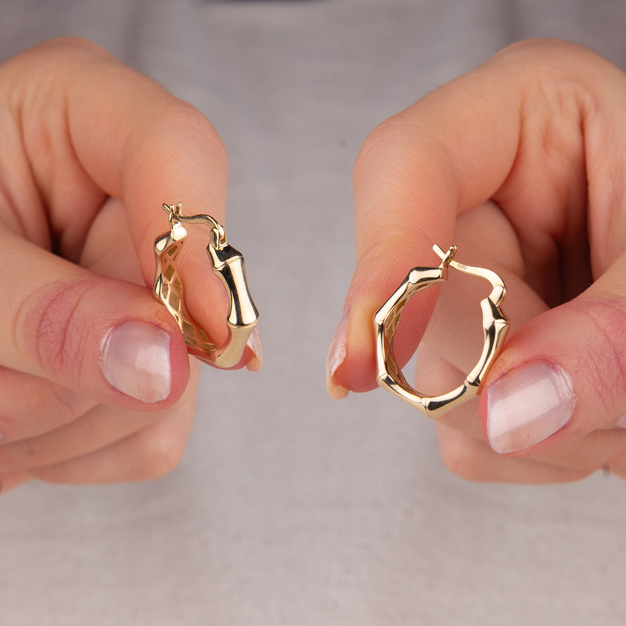 14K Gold Bone Hoop Earrings - Trendy Earring - Real Gold - Discount ...