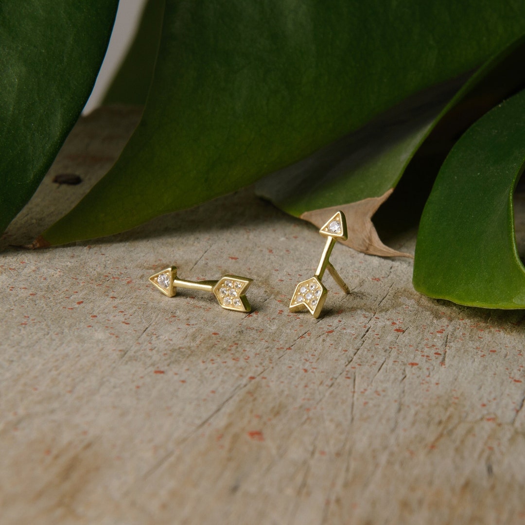 Elegant Guidance 14K Gold Arrow Earrings Trendy Earring Real Gold ...