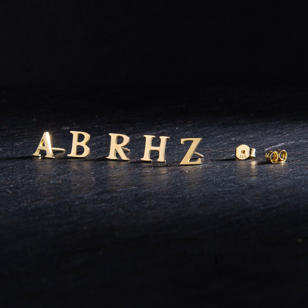 14k Solid Gold Personalized Letter Earrings | Discount Gold | Real Gold ...