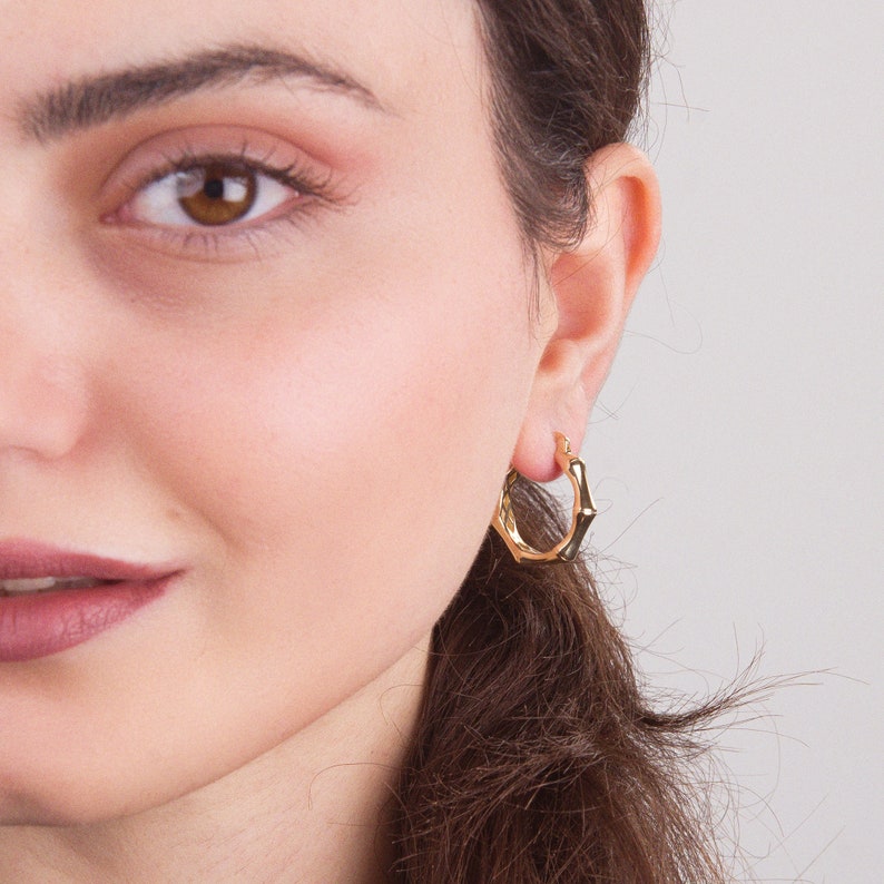 14K Gold Bone Hoop Earrings - Trendy Earring - Real Gold - Discount ...