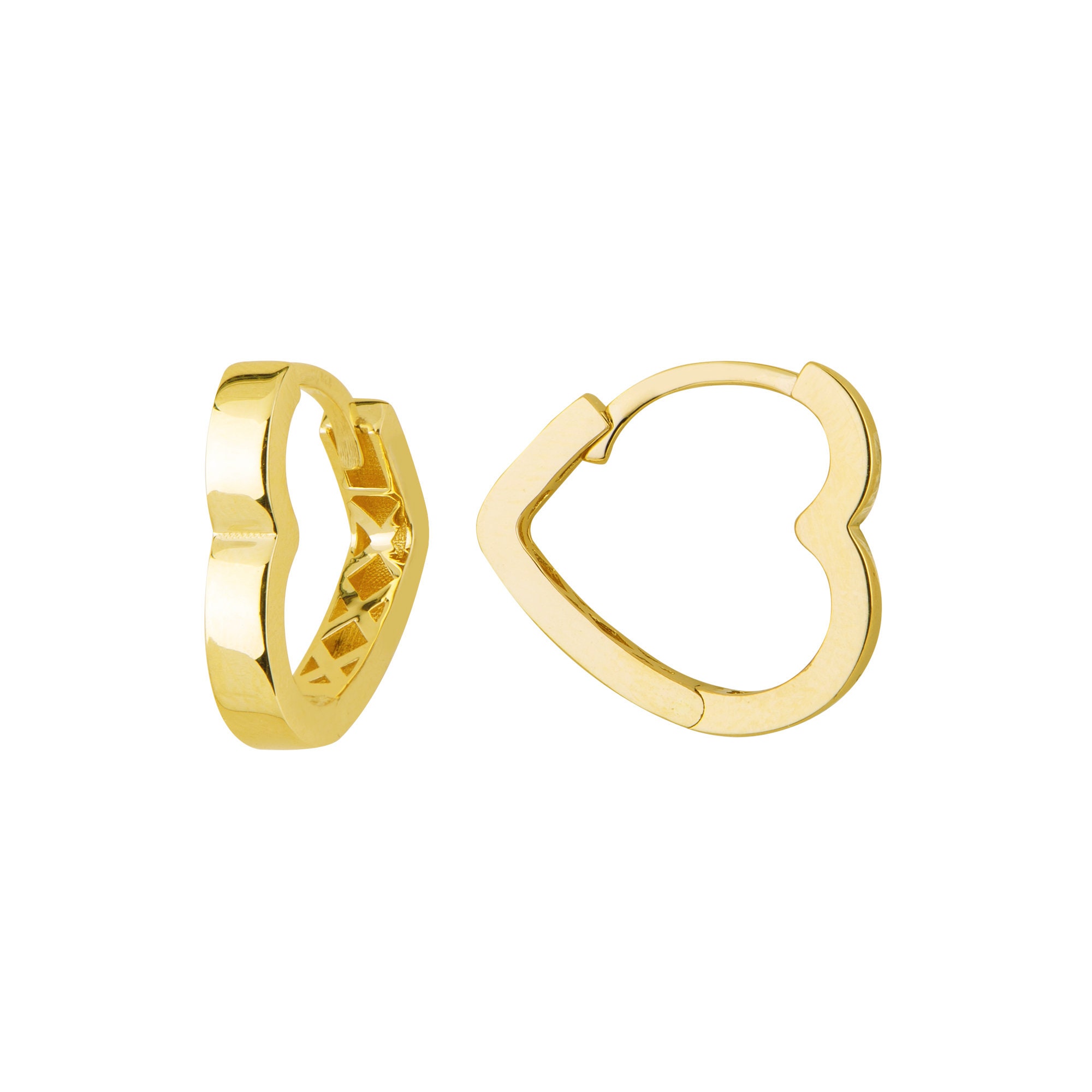 14K Gold Heart Hoop Earrings: Symbol of Love - Trendy Earring - Real ...