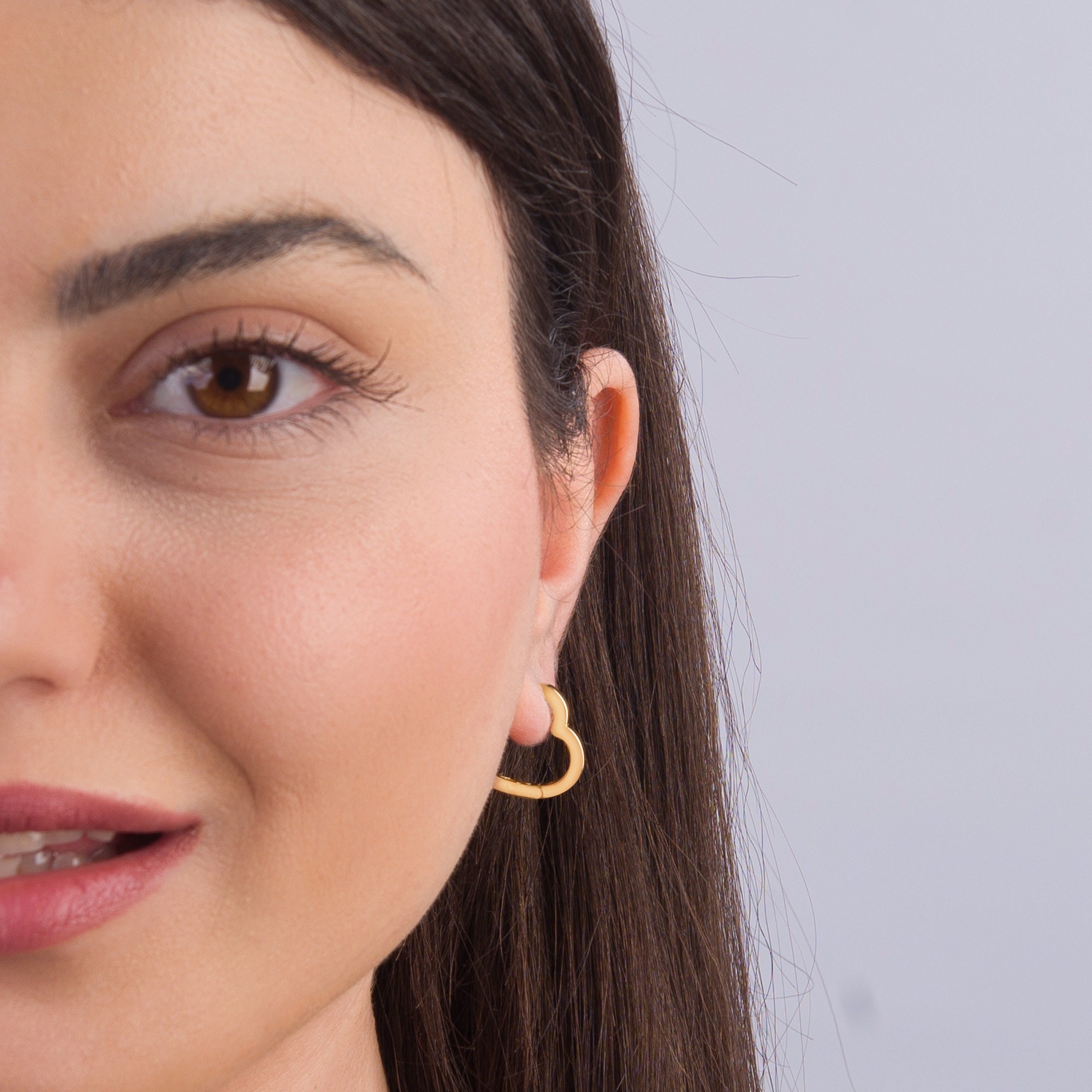 14K Gold Heart Hoop Earrings: Symbol of Love - Trendy Earring - Real ...