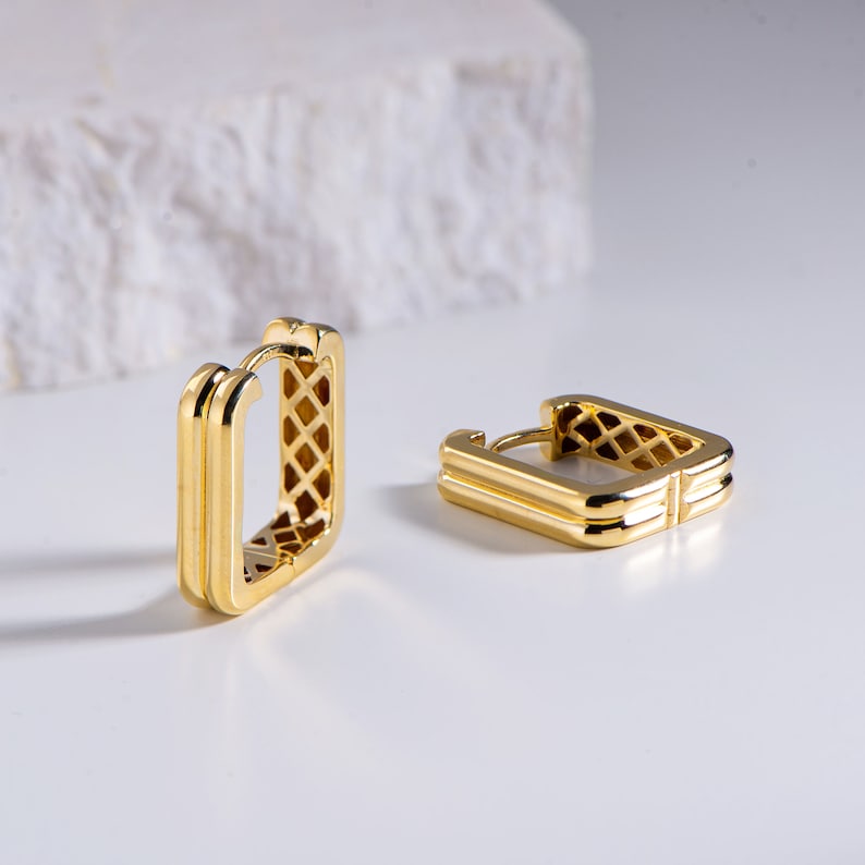 14K Gold Square Hoop Earrings - Trendy Earring - Real Gold - Discount Gold - Etsy