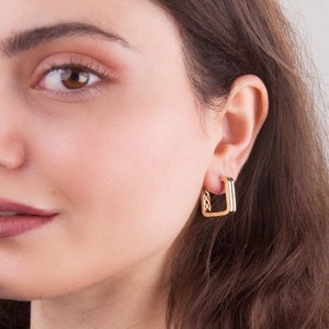 14K Gold Square Hoop Earrings - Trendy Earring - Real Gold - Discount ...