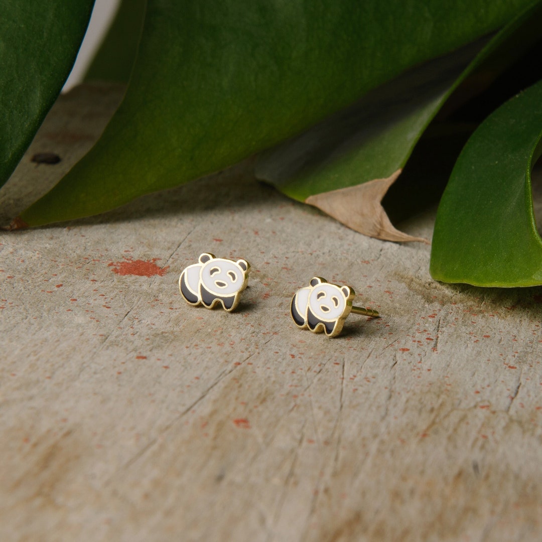 Adorable Guardian 14K Gold Panda Earrings - Trendy Earring - Real Gold ...