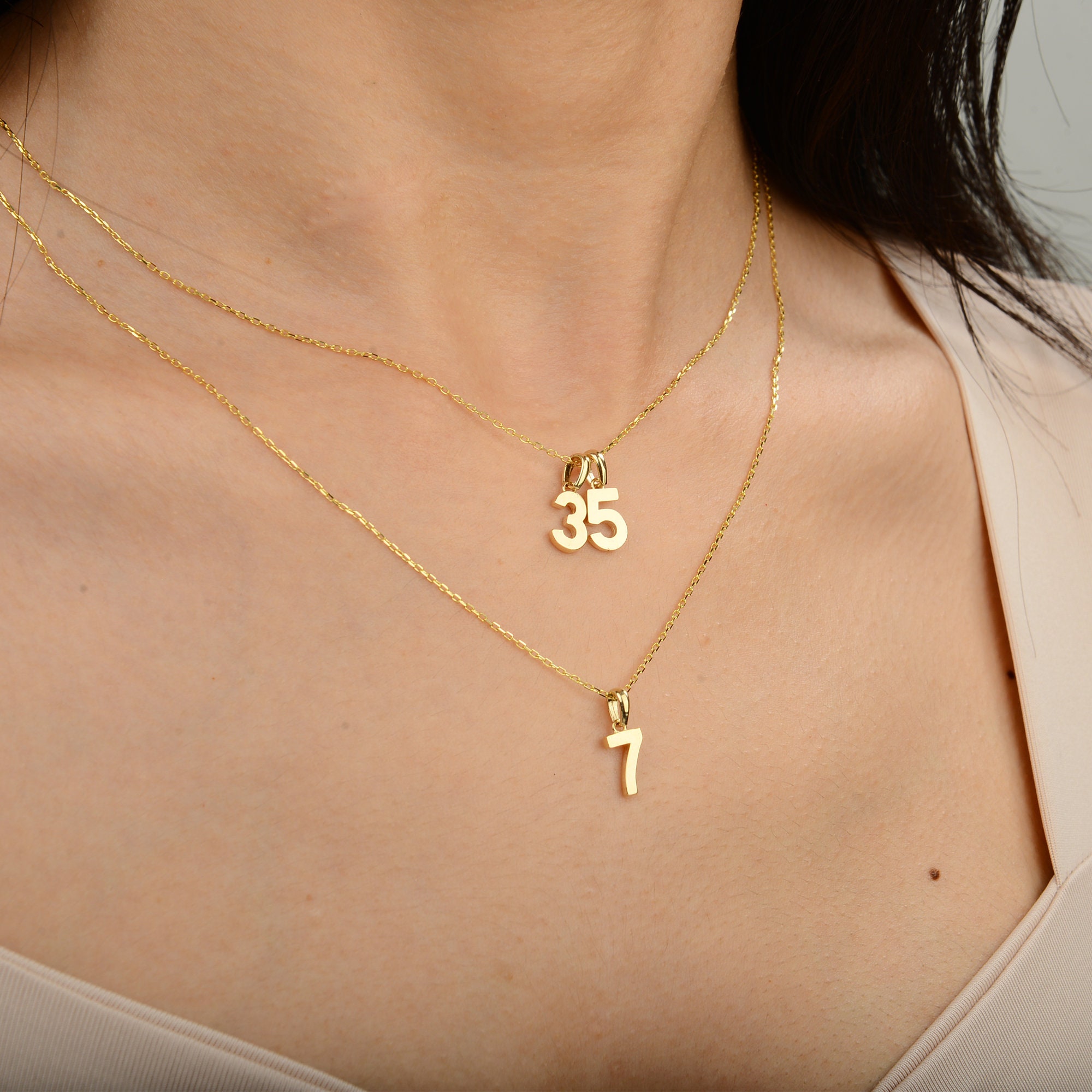 14k Gold Number Necklace Pendant, Discount Real Gold, Custom Number ...