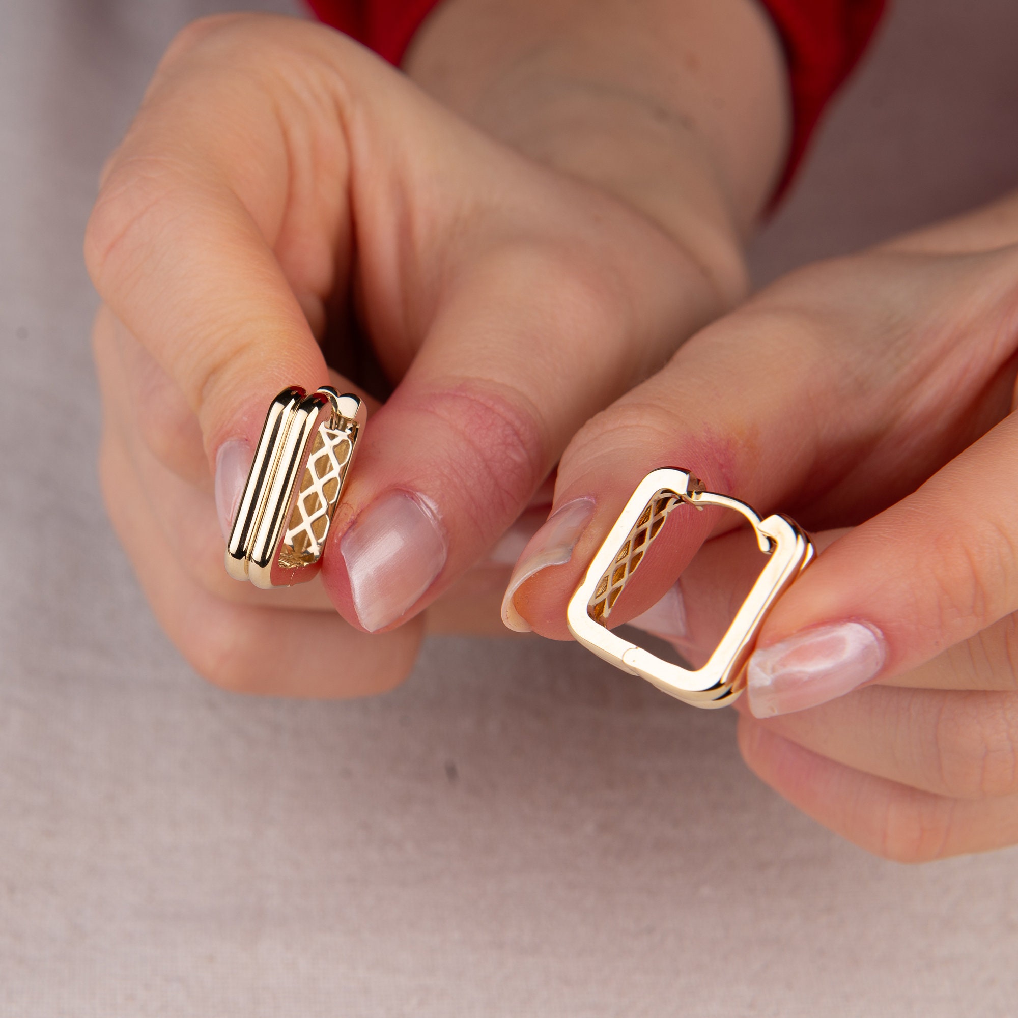 14K Gold Square Hoop Earrings - Trendy Earring - Real Gold - Discount ...