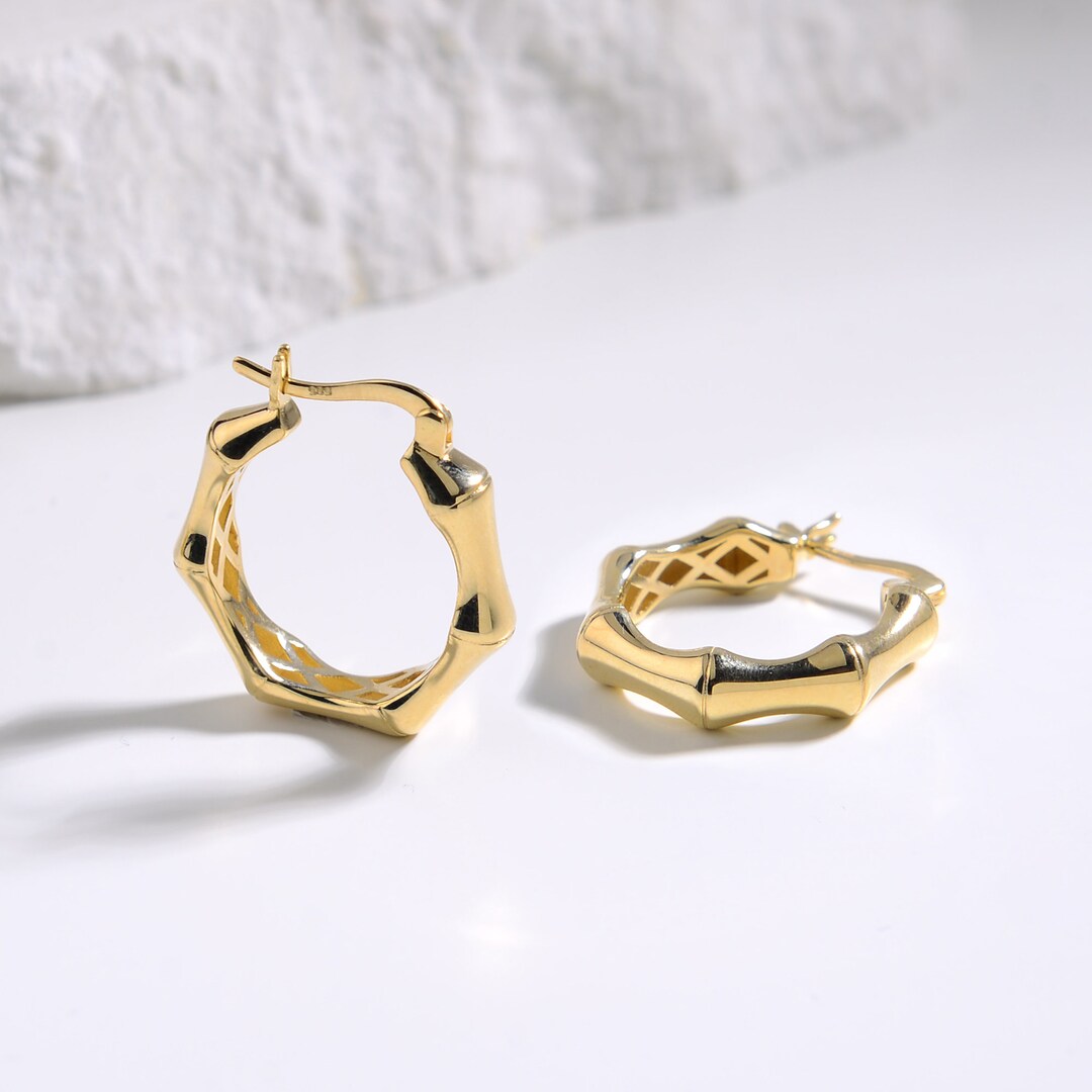 14K Gold Bone Hoop Earrings - Trendy Earring - Real Gold - Discount ...