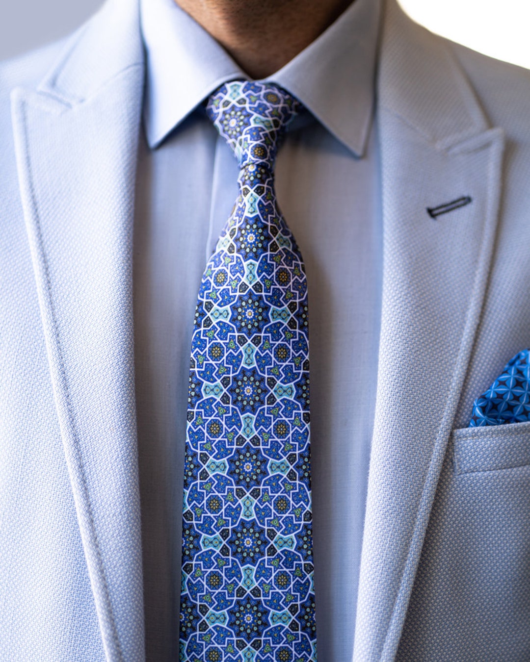 Blue Moroccan Boho Modern Geometric Zellij Tie - Etsy