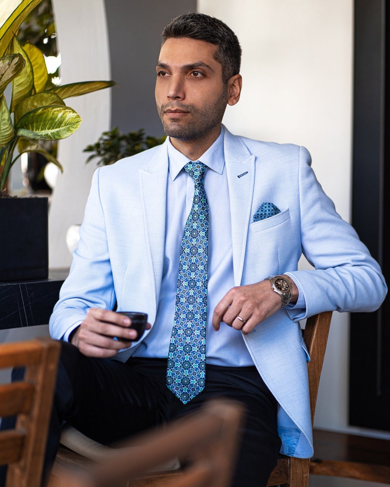 Blue Moroccan Boho Modern Geometric Zellij Tie - Etsy