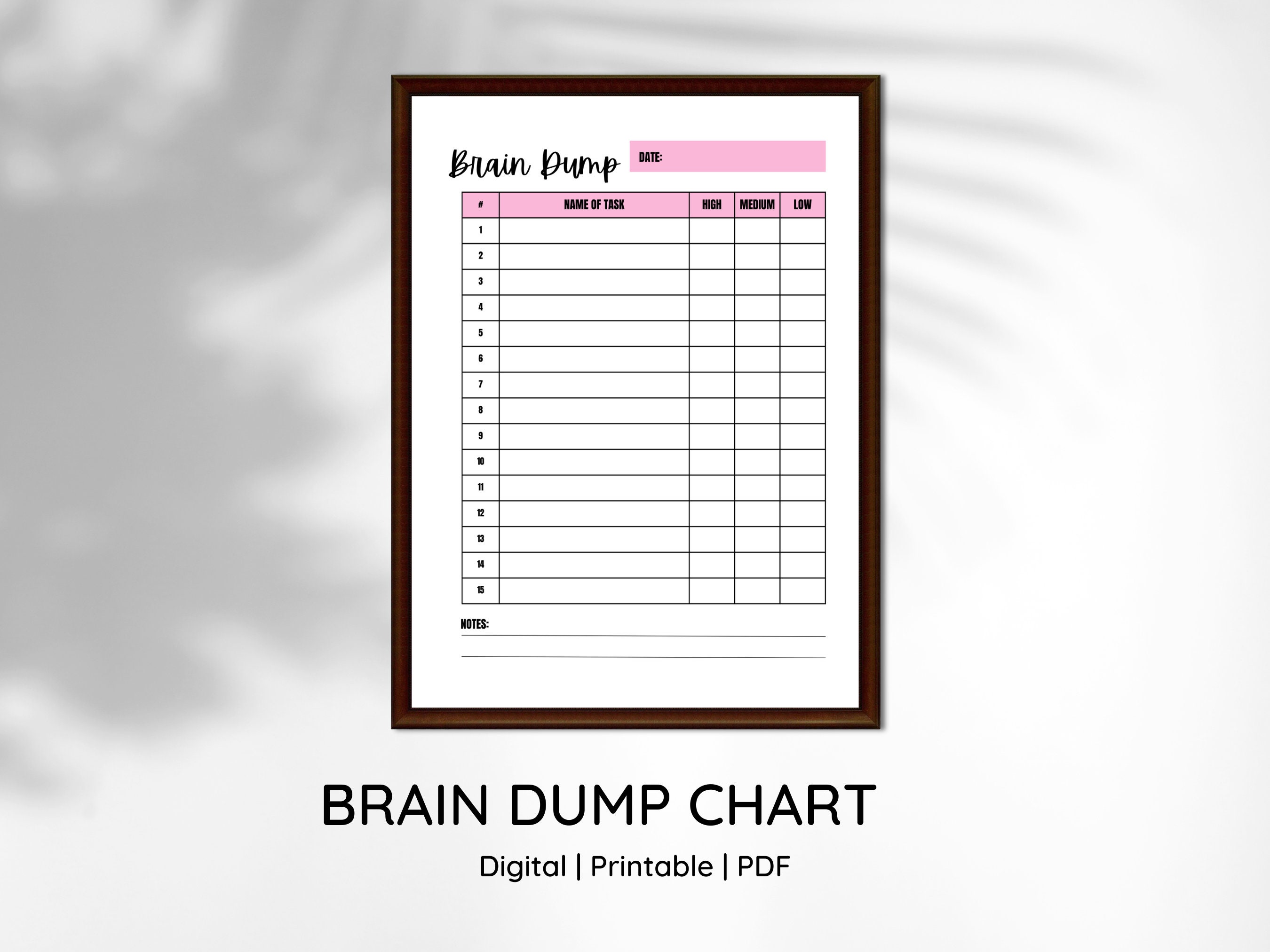 Brain Dump Chart Light Pink - Etsy