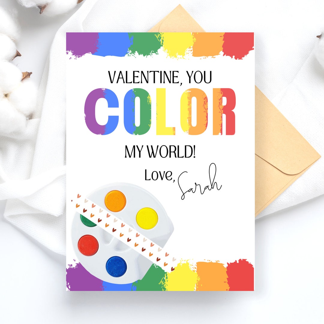 You Color My World Valentine’s Class Card - Etsy