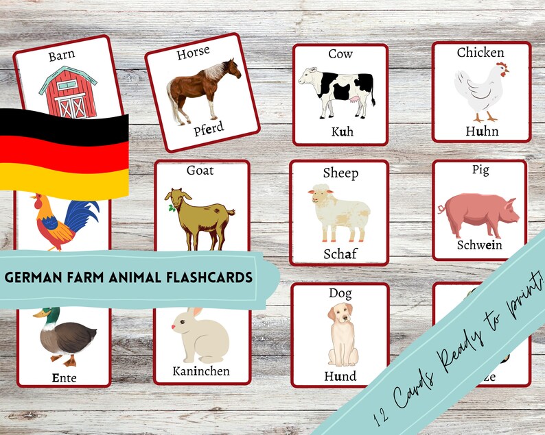 Flashcards German Farm Animal Cards - Etsy