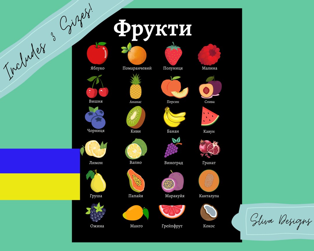 Art Print Black Ukrainian Fruit Poster - Etsy