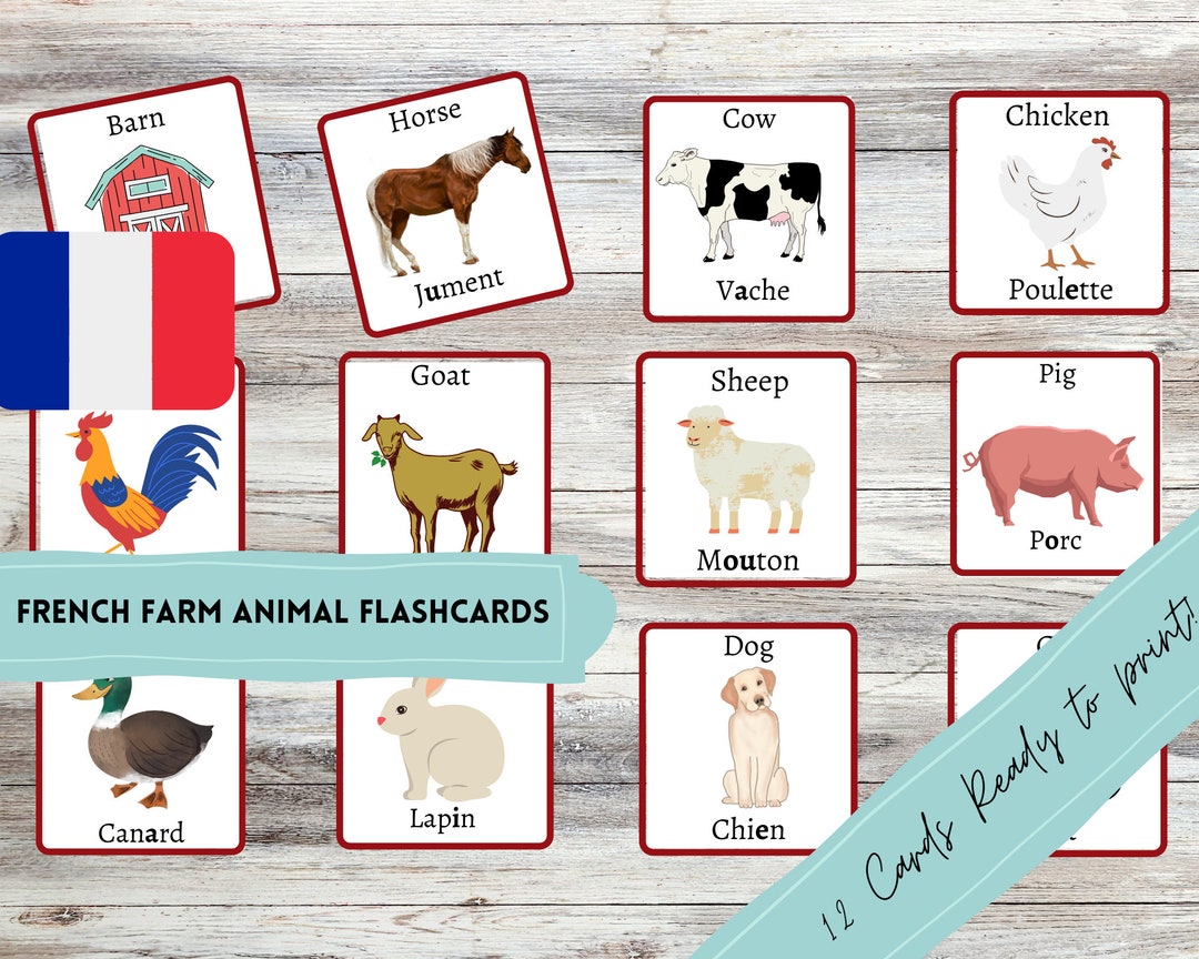 Flashcards French Farm Animal Cards - Etsy
