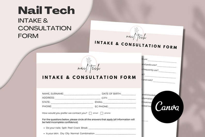 Nail Consultation Form Nail Technician Form Client Intake Etsy
