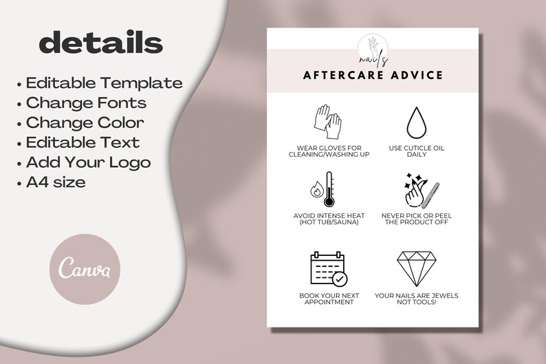Nail Aftercare Advice Aftercare Card Template Editable in - Etsy