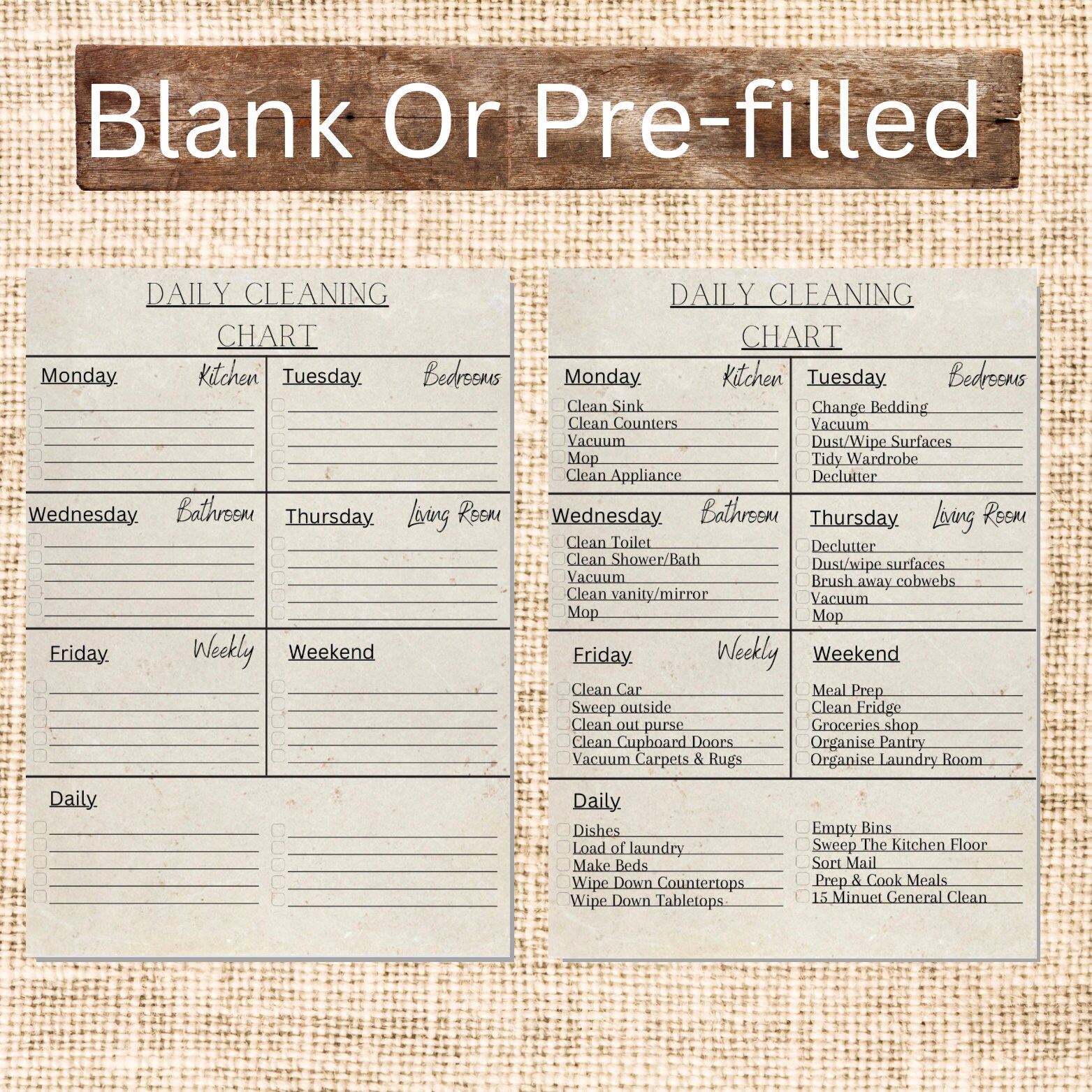 Printable Daily Cleaning Chart - Etsy