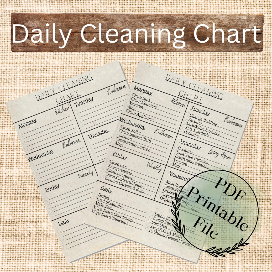 Printable Daily Cleaning Chart - Etsy