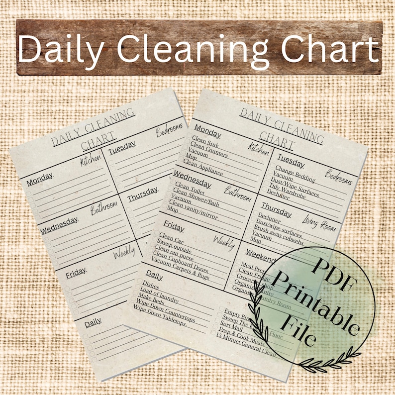 Printable Daily Cleaning Chart - Etsy