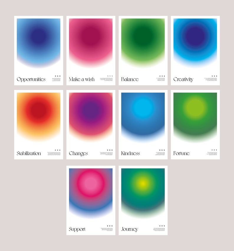 Positive Aura Posters, Set of 10, Spiritual Poster, Gradient Print ...