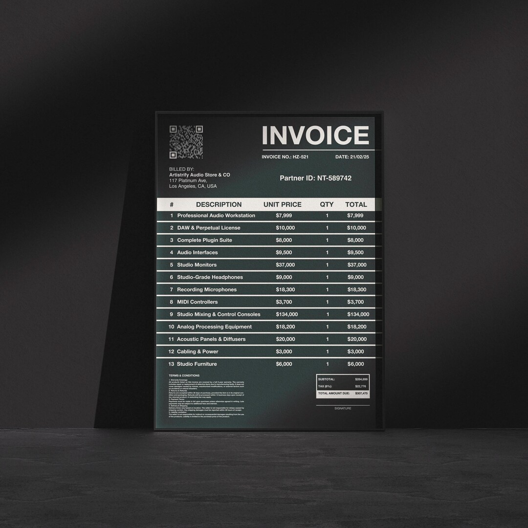 Minimalist Invoice Poster, Business Decor, Dark Green Office Art ...