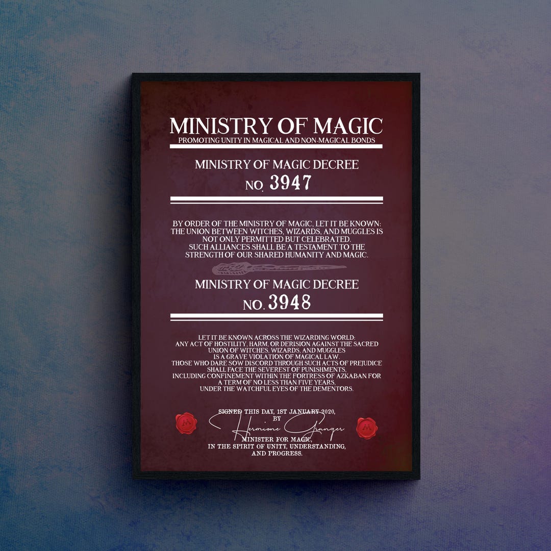 Magical Decree Wall Art Ministry of Magic Poster Wizarding World Decor ...