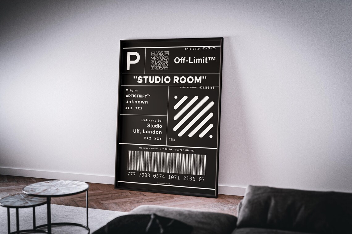 Modern Industrial Shipping Label Wall Art, Black and White Barcode ...