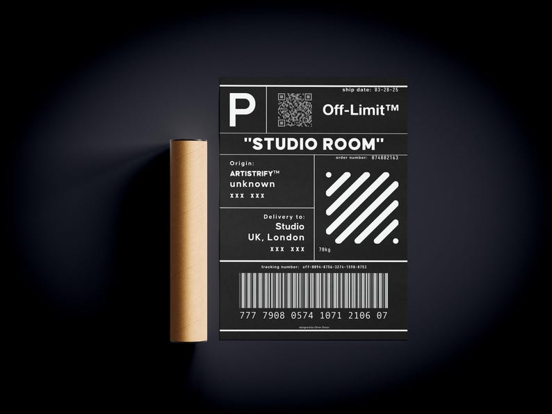 Modern Industrial Shipping Label Wall Art, Black and White Barcode ...