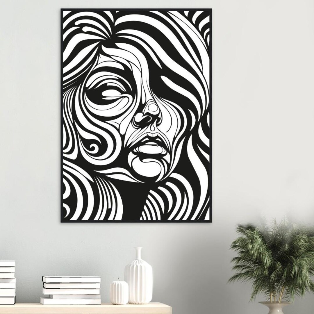 Op Art Woman Face Optical Illusion Woman Female Wall Framed Art ...