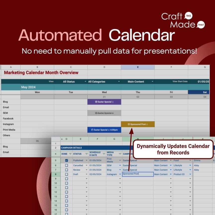2024 Dynamic Marketing Calendar, Automated Planner, Monthly Overview ...