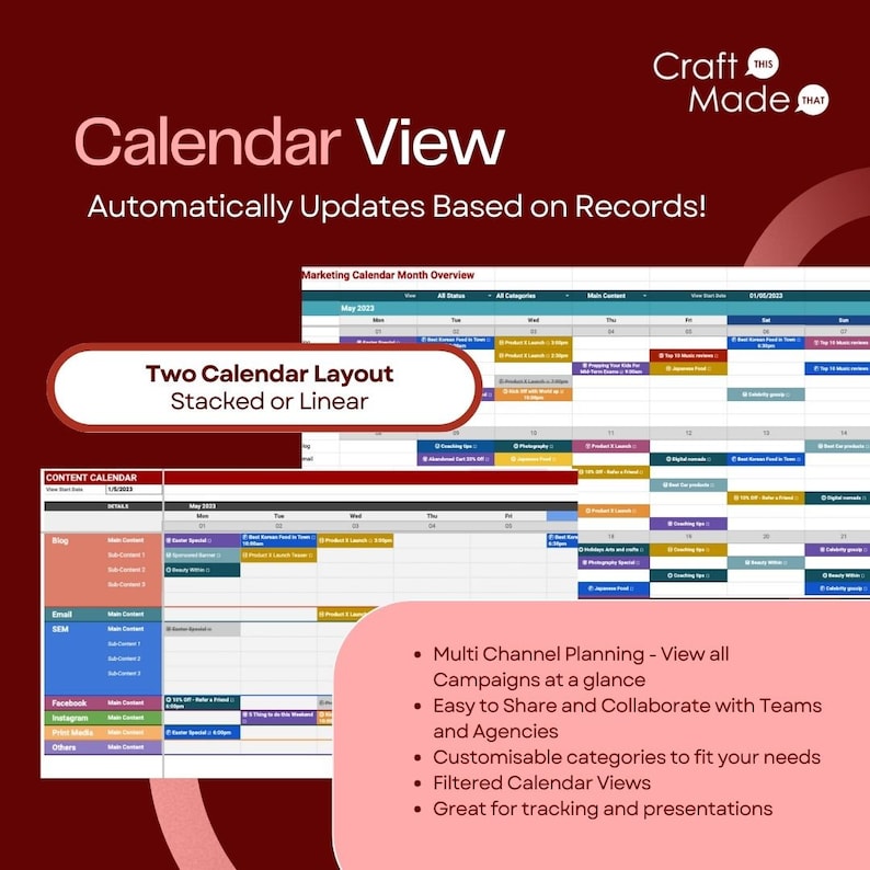 2024 Dynamic Marketing Calendar, Automated Planner, Monthly Overview ...