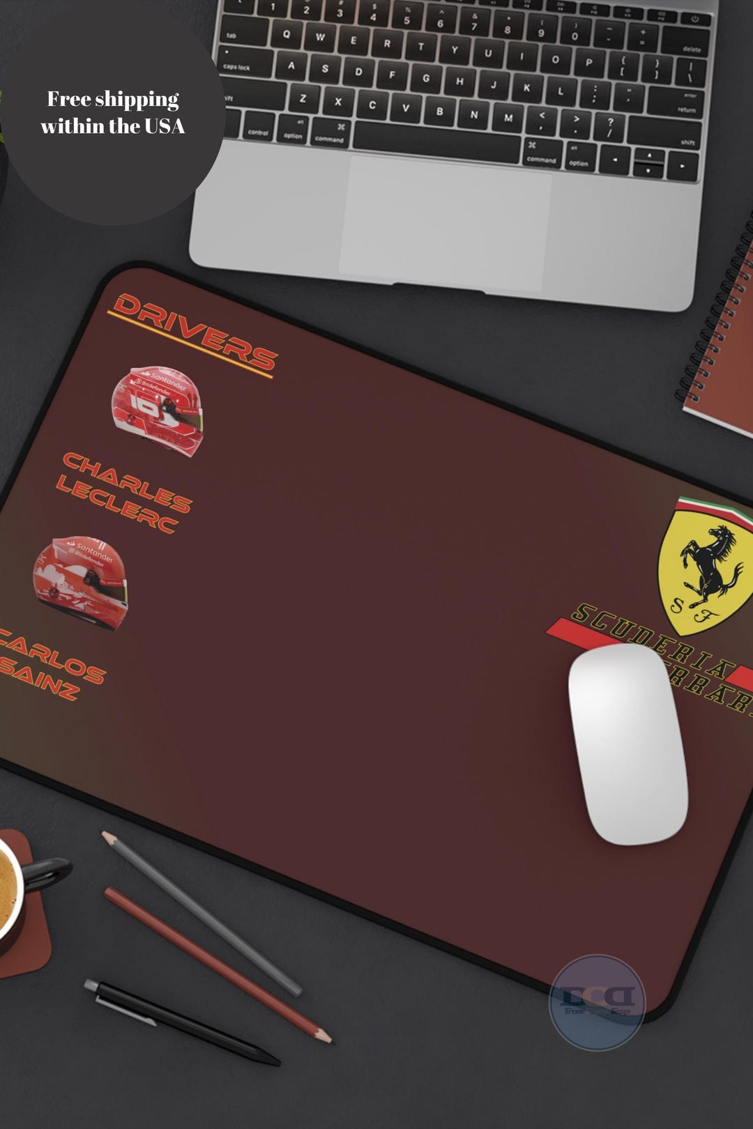 Ferrari F1 Desk Mat Charles Leclerc & Carlos Sainz Formula 1 Mousepad ...