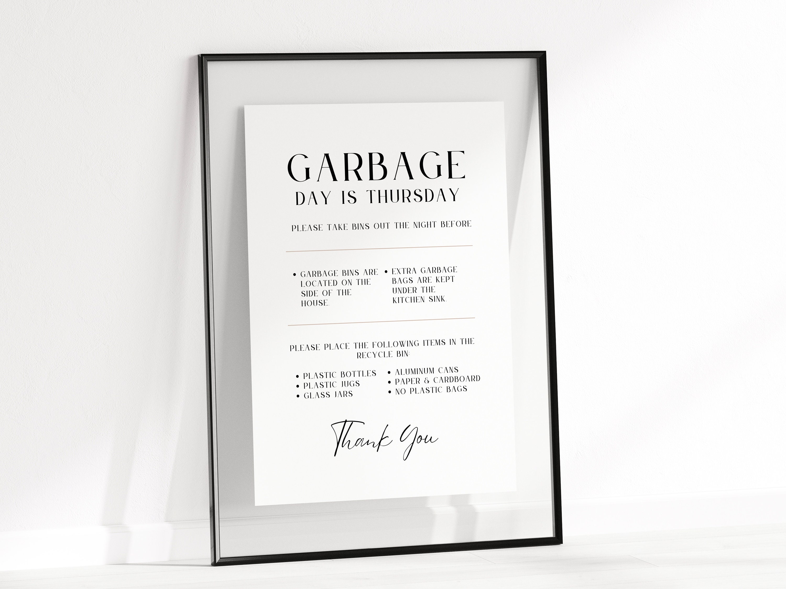 Garbage Day Airbnb Sign Template, Trash Day, Editable Airbnb Canva ...