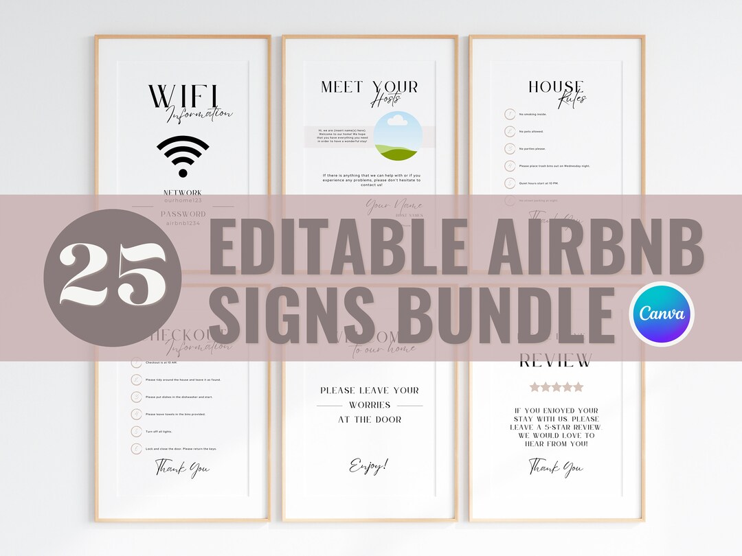 Airbnb Sign Bundle Template, Neutral Accents, Editable Airbnb, Signs ...