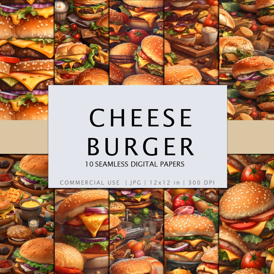 10 Cheeseburger Seamless Digital Papers, Backgrounds, Printable Digital ...
