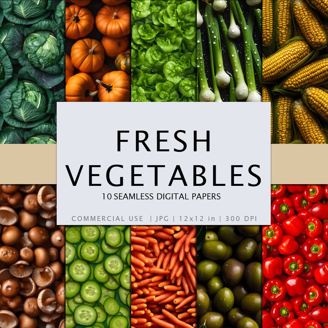 Fresh Vegetable Digital Paper Pattern! Featuring Onion, Mushroom, Bell ...