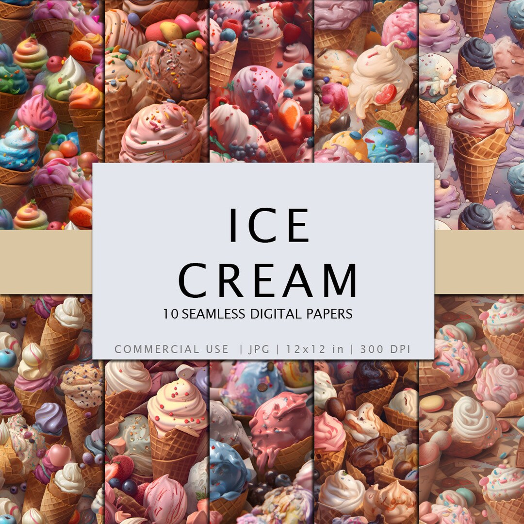 10 Ice Cream Seamless Digital Papers, Backgrounds, Printable Digital ...