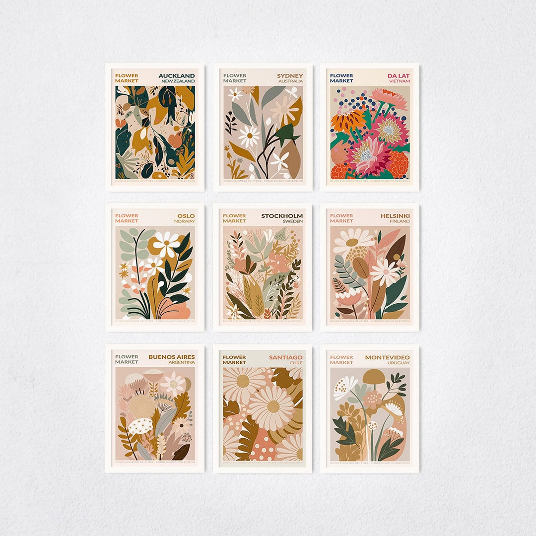 9 Digital Prints, Flower Market, Printable Botanical Wall Art, Floral ...